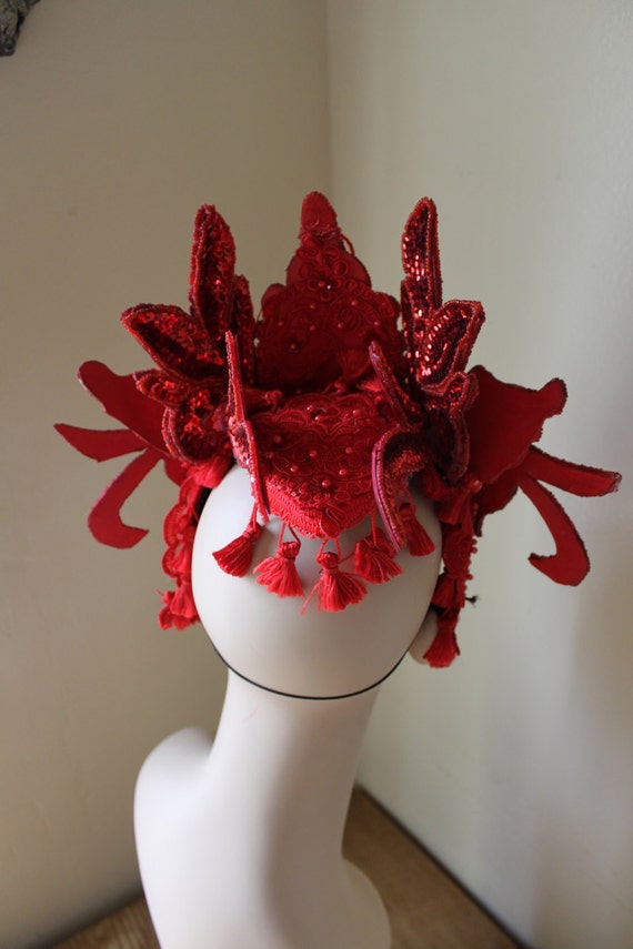 Dragon Queen Red Sequinned Burlesque Headdress To order