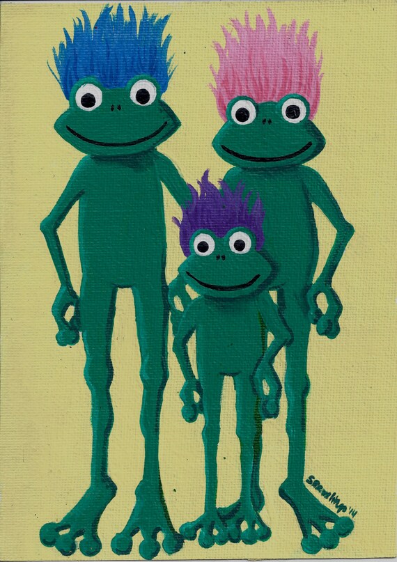 Troll Frogs acrylic painting on canvas sheet