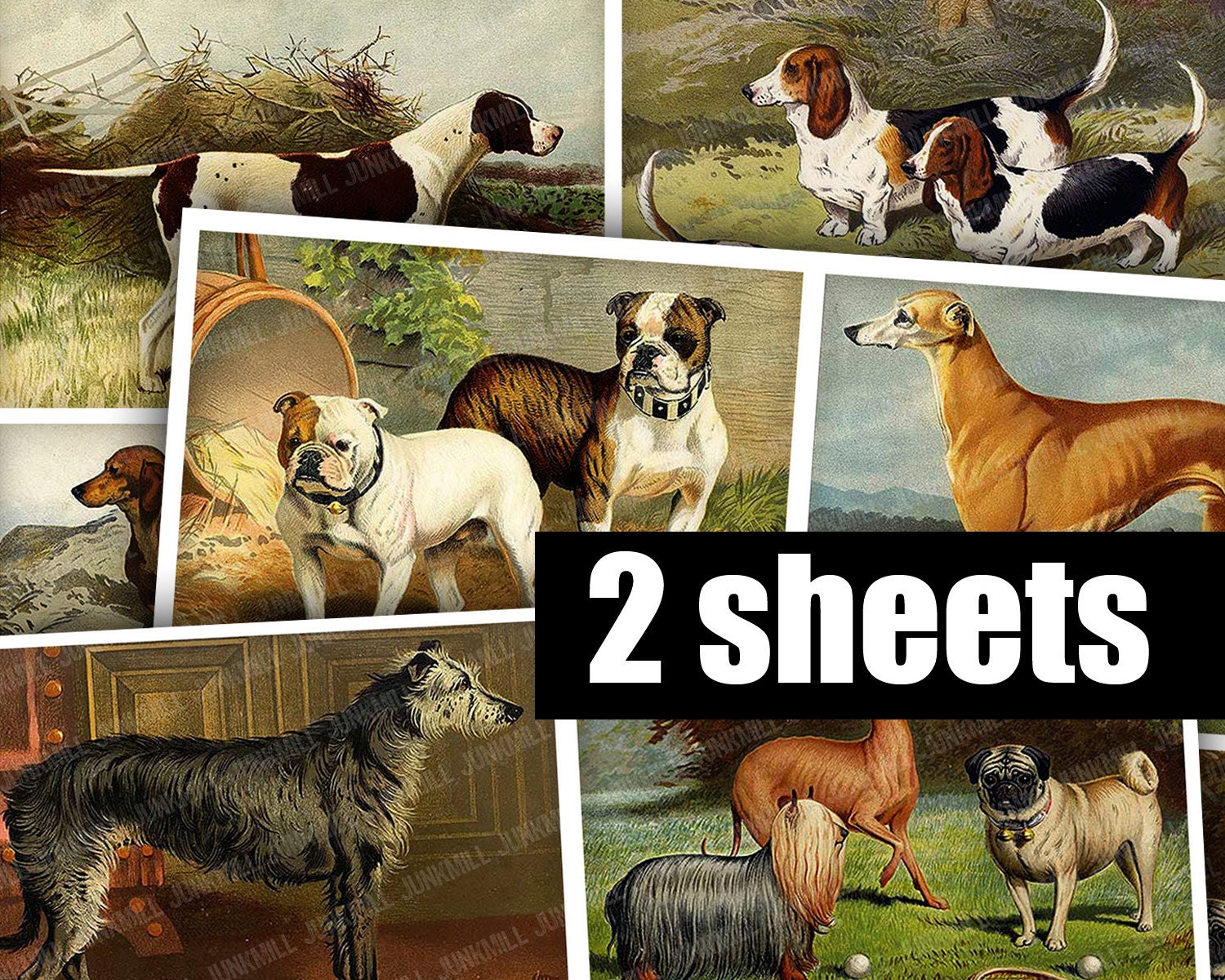 DOG BREEDS Digital Printable Collage Sheet Antique Dog