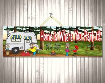 Home on Wheels Gold Welcome Sign for RVs Camping by FunSignFactory