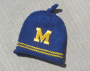 Items similar to MICHIGAN Hand Knit Baby Hat - University of Michigan ...