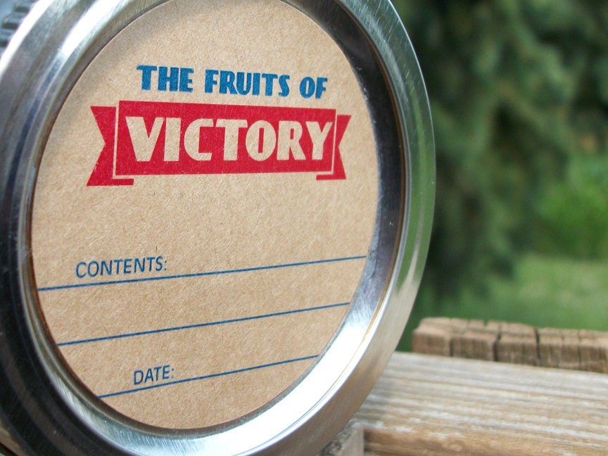 Fruits of Victory KRAFT paper canning jar labels round mason