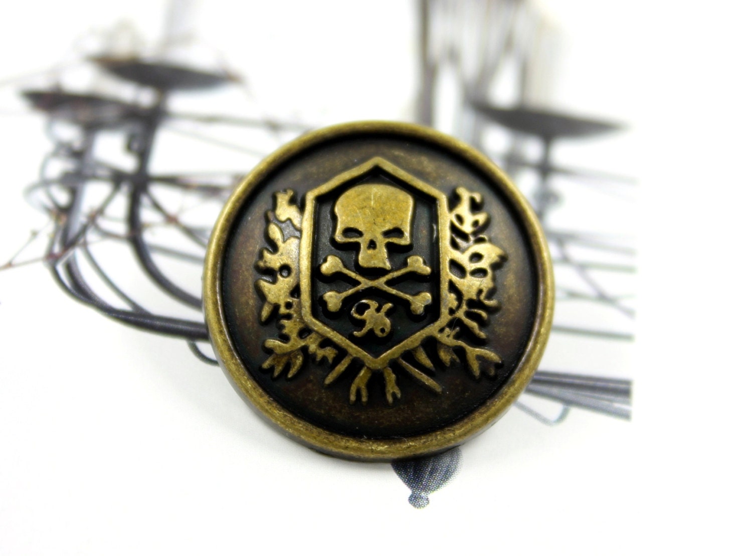 Metal Buttons Skull Emblem Metal Buttons Antique Brass