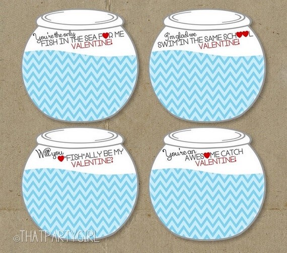 Gold Fish Valentines Day Cards DIY INSTANT DOWNLOAD 4