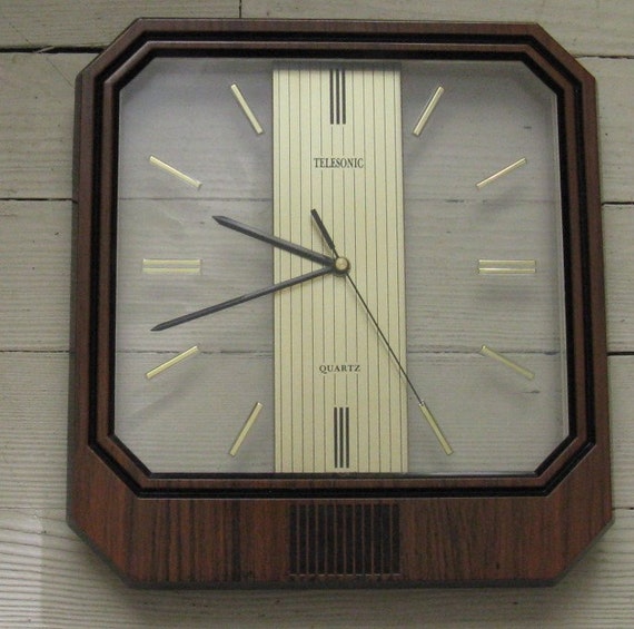 lucite wall clock telesonic brand faux walnut battery operated