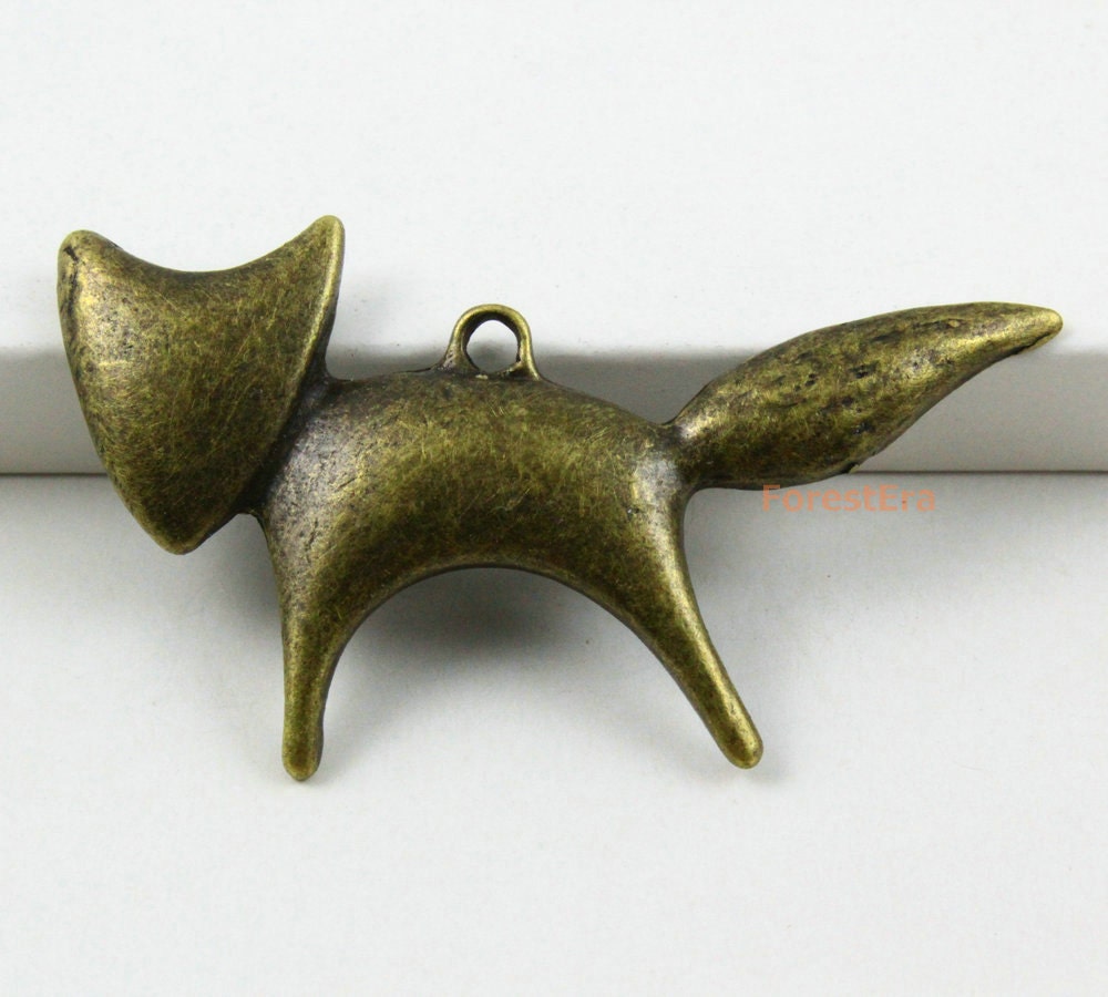 20Pcs Antique Brass Fox Charm Fox Pendant 45x26mm PND431