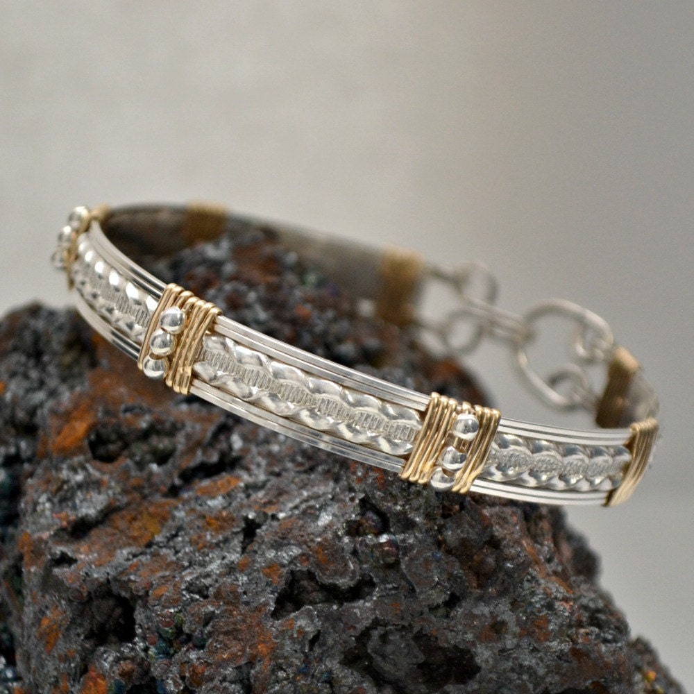 Sterling silver wire wrap bracelet with 14K gold filled
