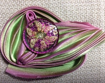 Pink-Green Shibori Ribbon with Glass Czech Button Starter Kit For Bead ...