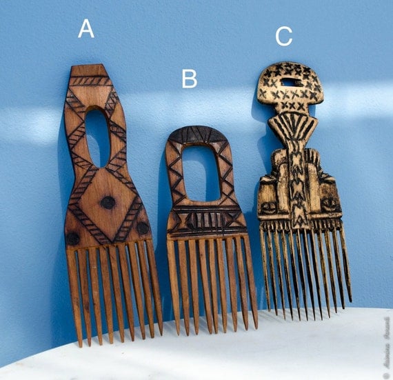 Vintage wooden African hand carved hair combs homedecor