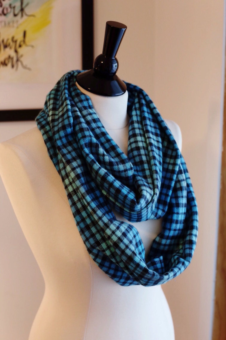 Infinity Scarf Flannel Blue Teal & Black