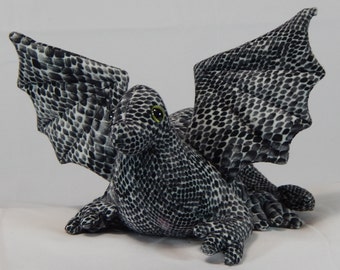 Dragon Plush Hatchling Snakeskin Grey Black Beanbag