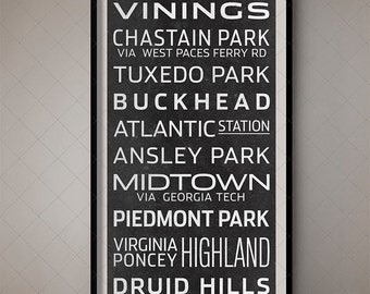 Atlanta Georgia Bus List Print Subway Sign / Transport Art