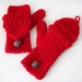 Cherry Red Convertible Fingerless Mittens Crochet Glittens