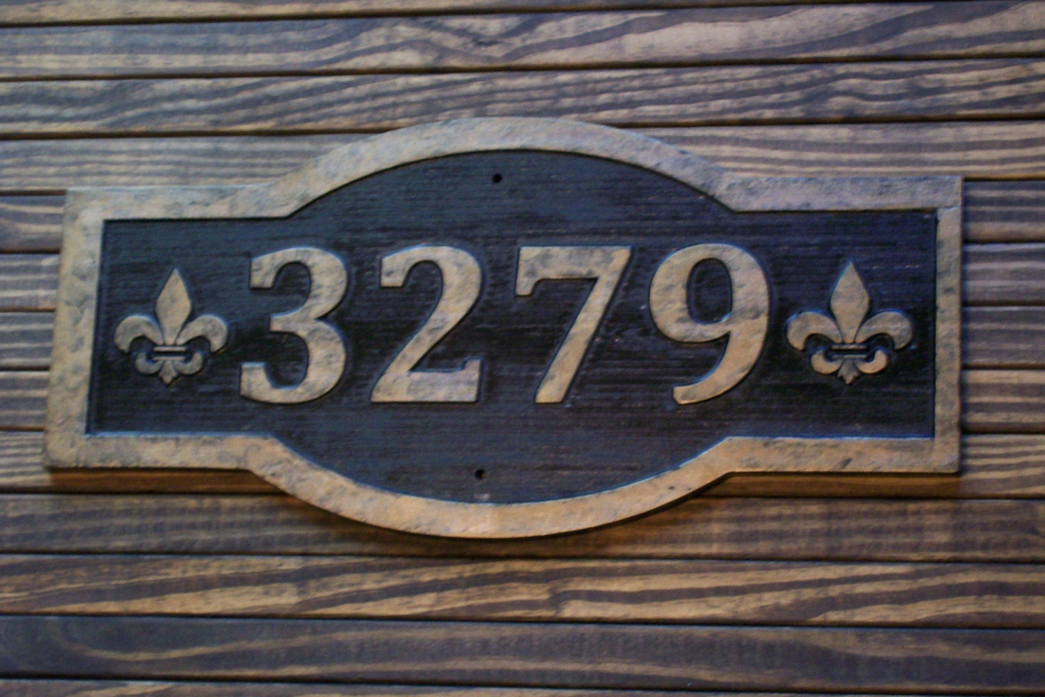 Custom Carved Address Sign Fleur De Lis Large by Wood4Decor