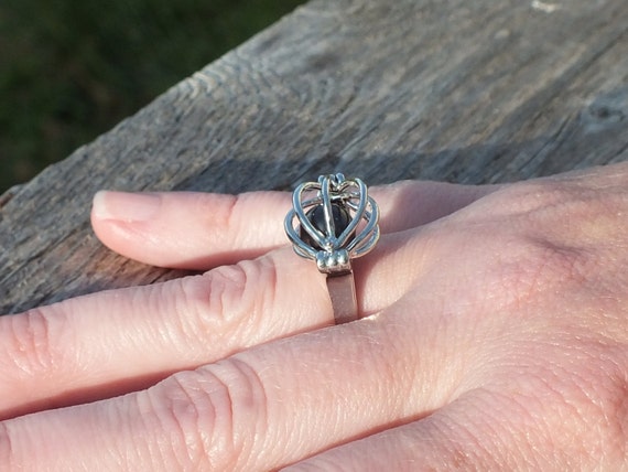 Pick A Pearl Cage Silver Ring Unique Bead Cage Holds by AOSDESIGN
