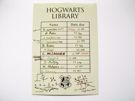 Harry Potter Postcard Hogwarts Library Card