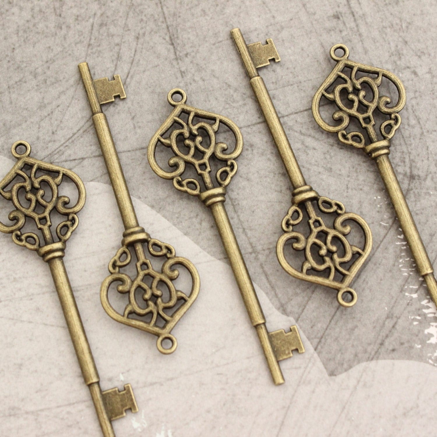 10 Large Skeleton Keys Double sided Antique Brass Steampunk