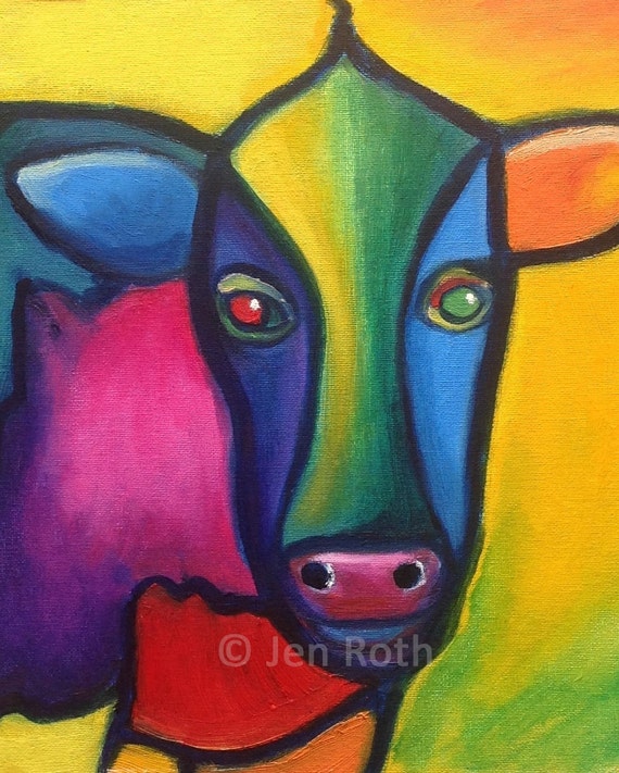 Abstract Cow Artprint Original Oil Painting WOW COW Modern