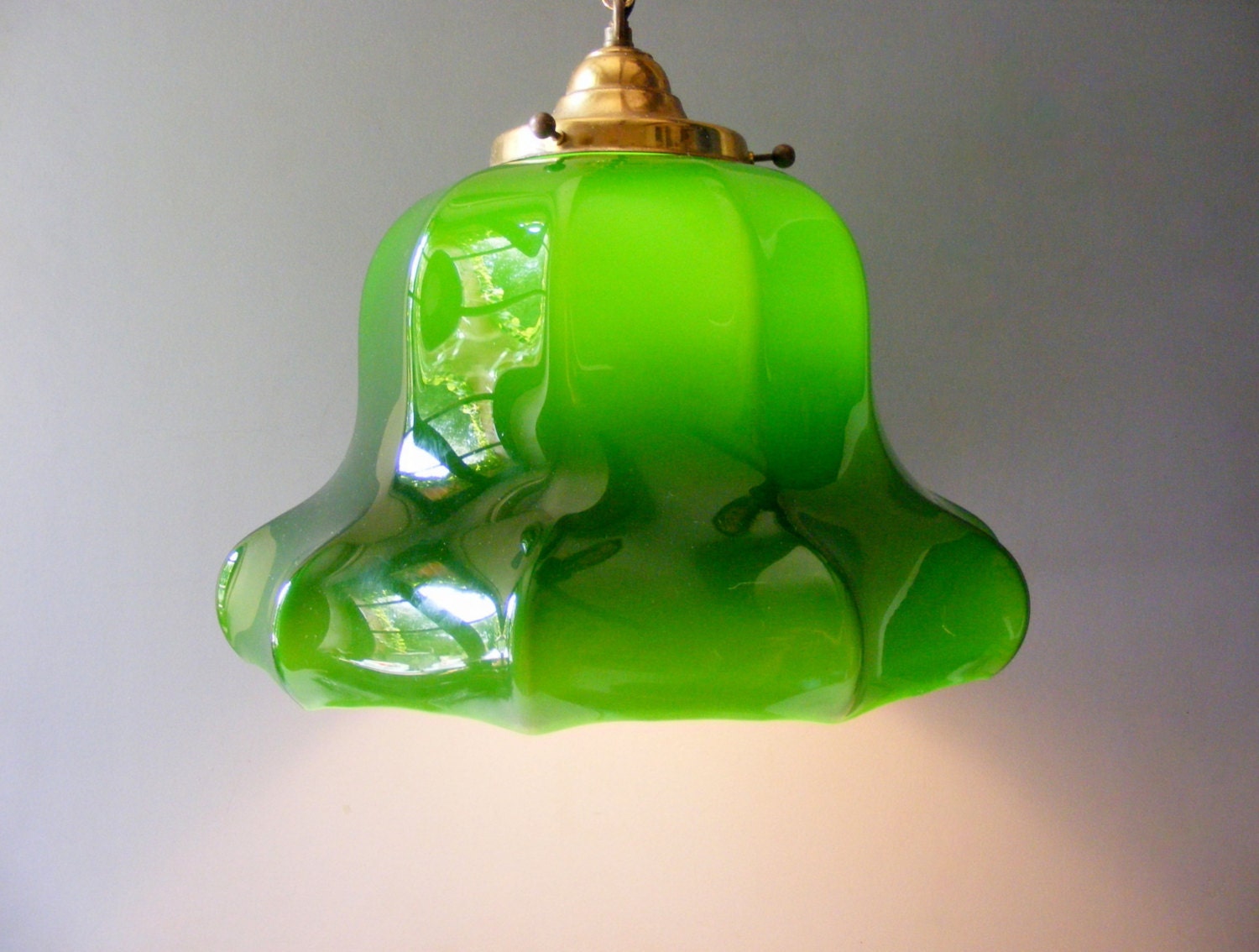 Very Large Vintage French Green Opaline Glass Billiard