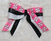 Large Girls Ponytail Short Tail Softball Bow -White and Pink with White ...