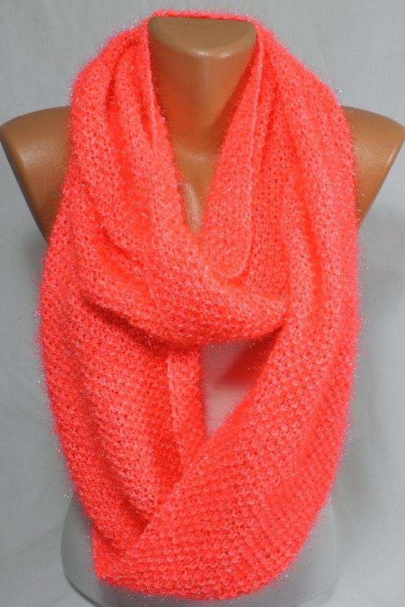 Neon Pink Scarf Infinity Scarf Knit Scarf Pink Sugar Scarf