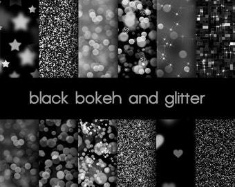 Black digital paper pack - black bokeh and glitter - shiny paper pack ...