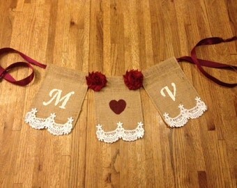 Custom Burlap Lace Banners Wedding Decor by StacyLavelleDesigns