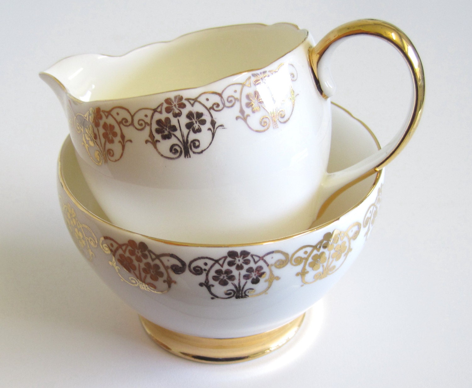 CIJ Vintage China Cream and Sugar Set, Royal Tron, Cream and Gold HALF ...