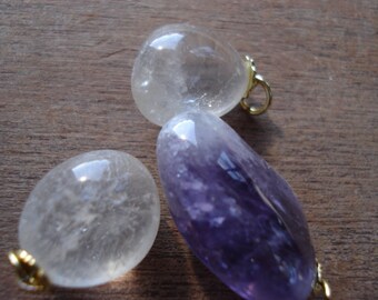 Quartz Amethyst Agate Beads - Rough Green Beads - 3 Uncut Gems - Golden ...