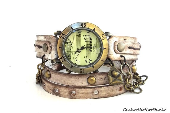 Music Watch Rusty looking Wrap Watch Womens leather watch