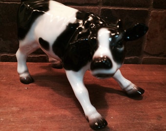 Vintage Porcelain Black & White Cow Figurine - Antique Cow Figurine ...