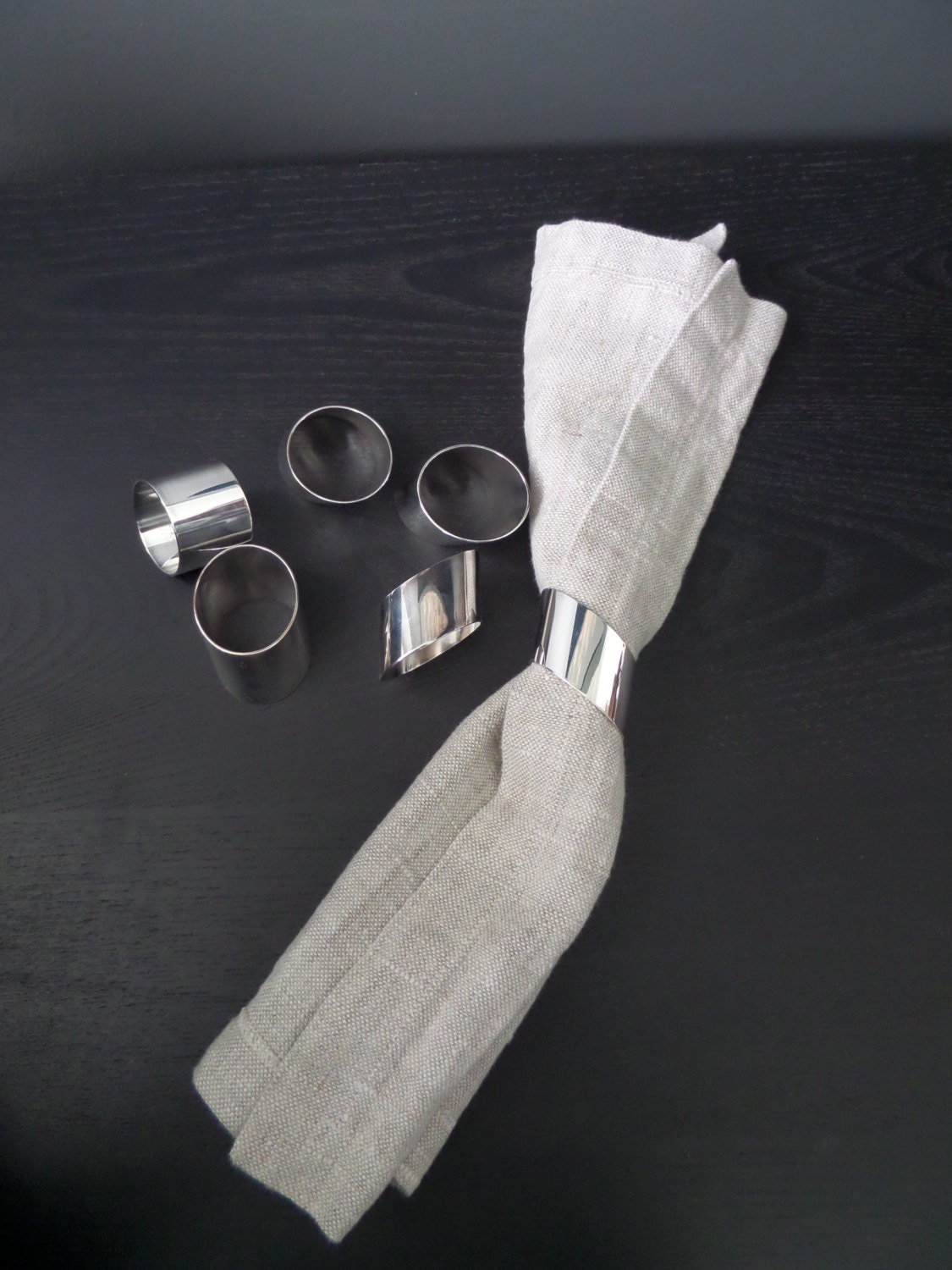 Mid Century Modern minimalist angled cylindrical silver plate napkin ...