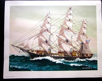 Vintage Litho Clipper Ships-Flying Cloud, 1851-Penn Prints, New York ...