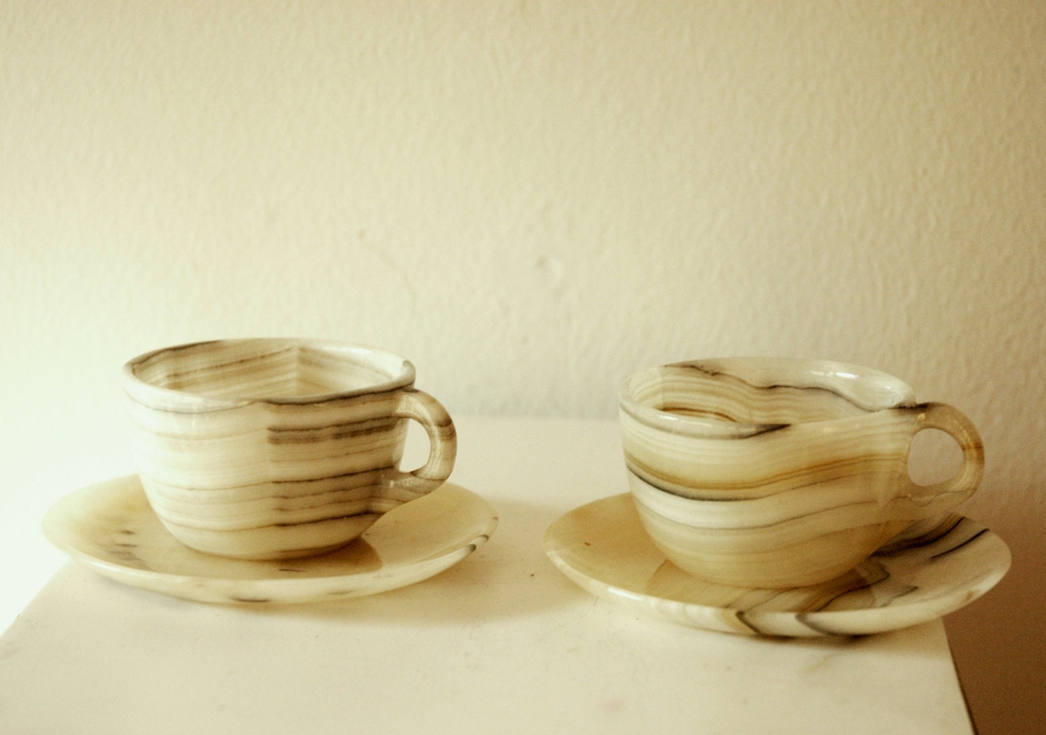 Set of 6 Vintage Antique Old Egyptian Alabaster Tea Cups and