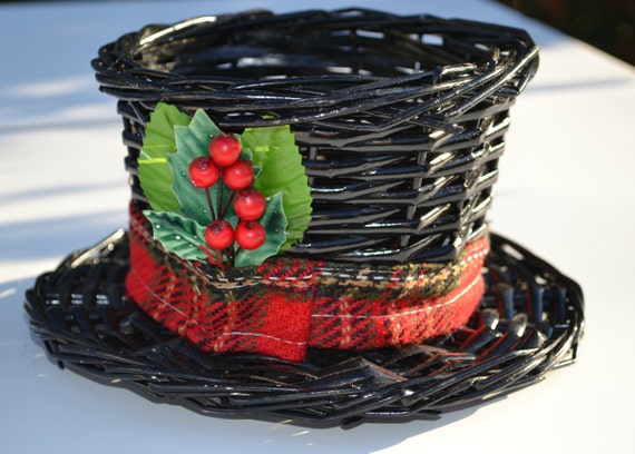 Tophat Shaped Basket / Tophat Plant Holder / Snowman Tophat