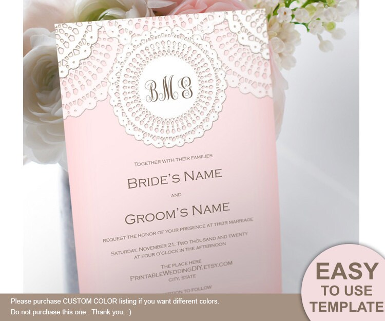 Lace doily rustic Printable Invitation Template| Instant download ...