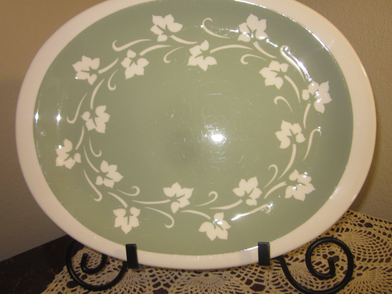 HARKERWARE PLATTER Oval …Large in Sage green. Ivy pattern, “Itaglio ...