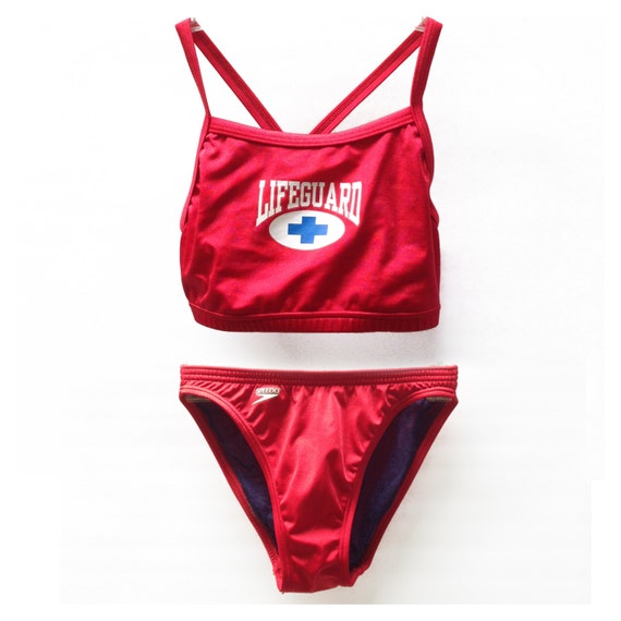 Red 90's Style BAYWATCH LIFEGUARD Speedo Two Piece