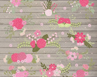 Wedding Flower Clipart Rustic, shabby chic clipart, rose blush red ...