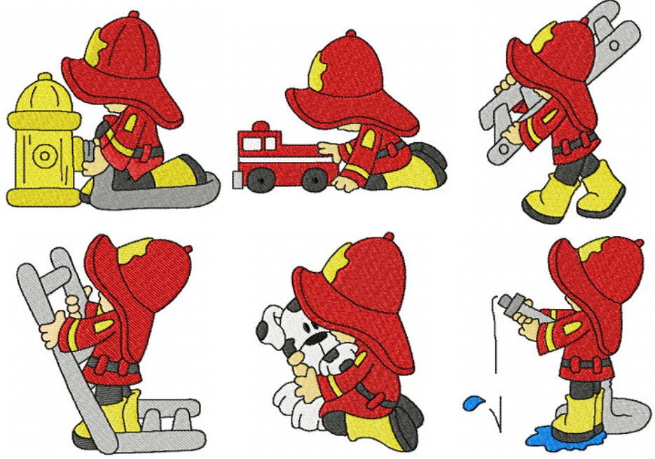 21 Sunbonnet Sam Fireman Embroidery Design Files 4x4 with