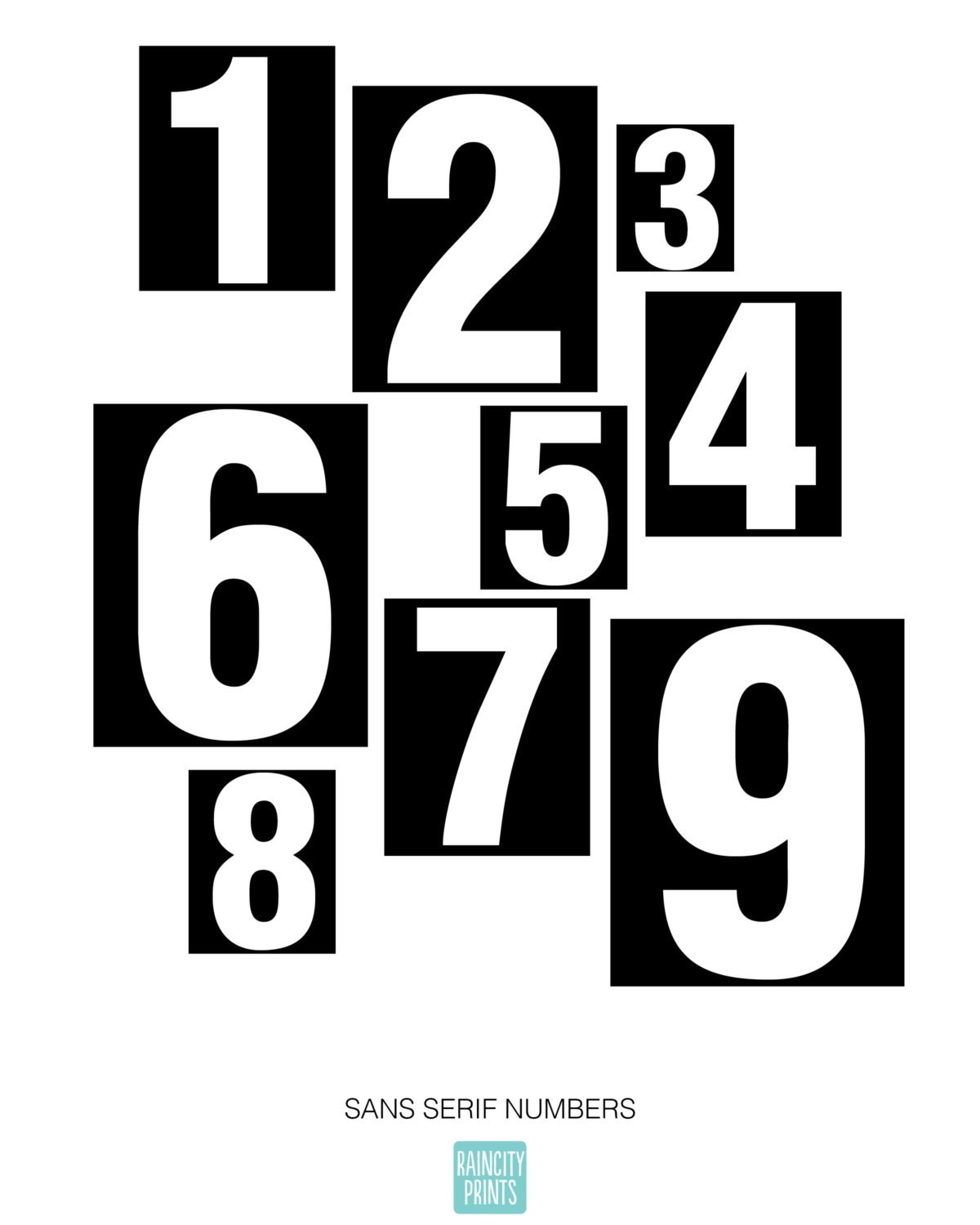 Number Art Print. Alphabet Art.Typographic Art. by raincityprints