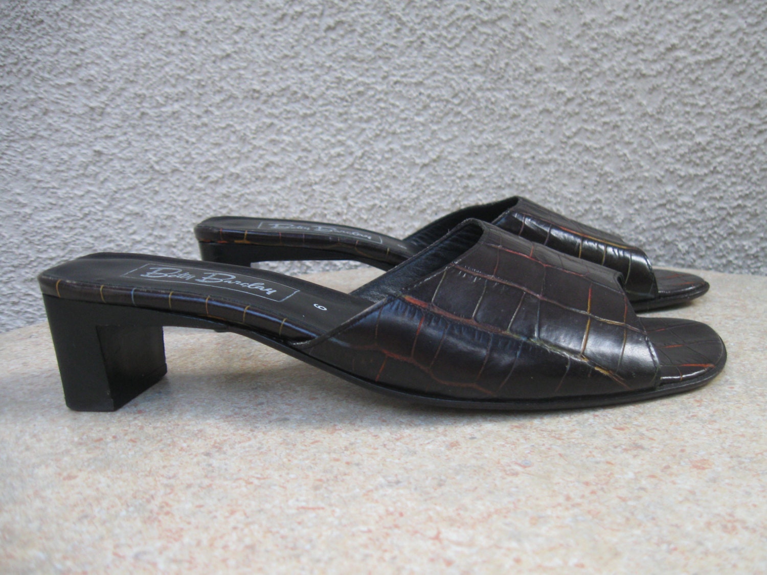 Vintage Black Leather SLIDERS Slip On Sandals Mules Summer Shoes Betty ...