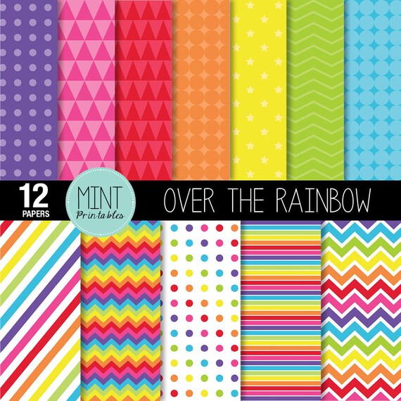 Rainbow Digital Paper Bright Rainbow Colored Scrapbooking