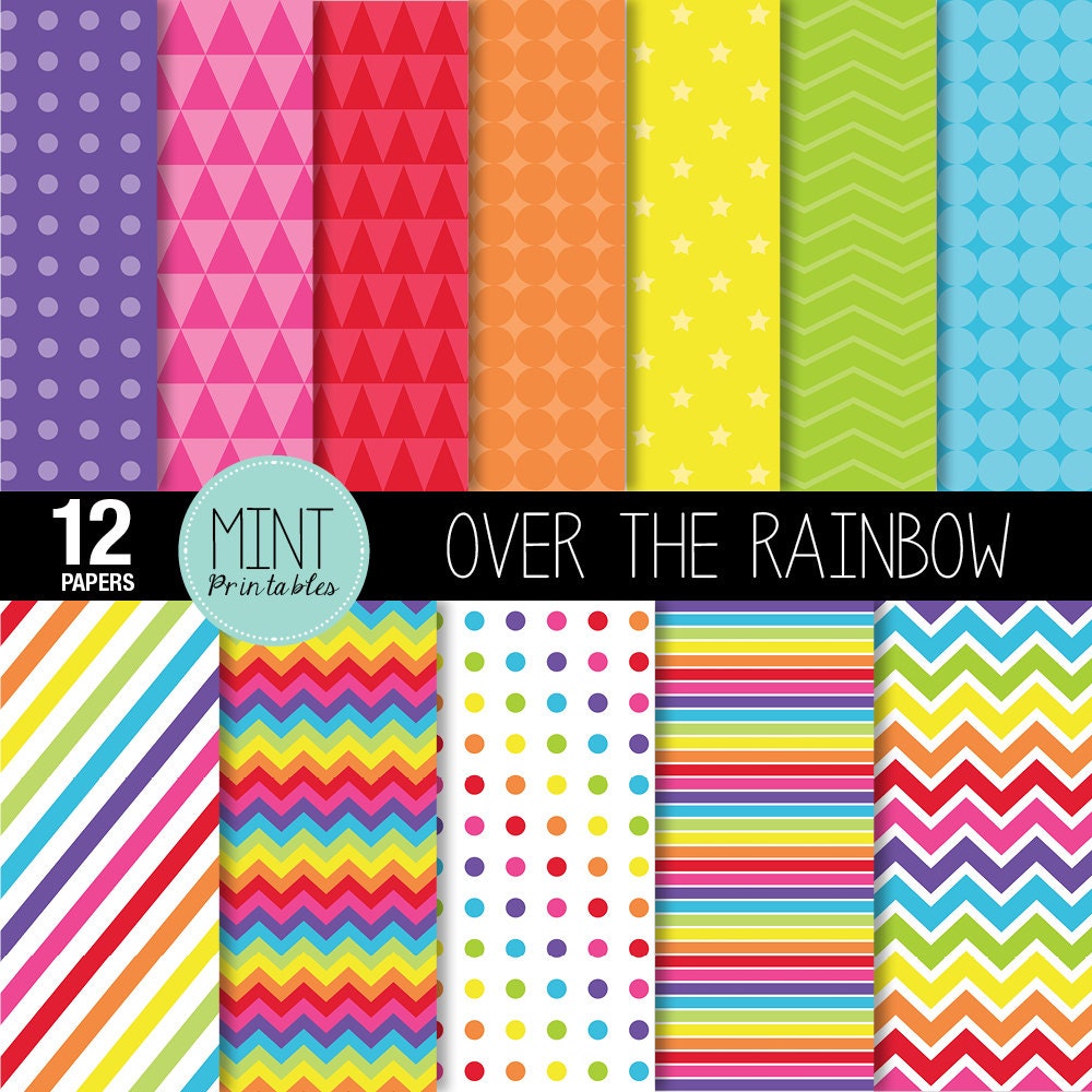 Rainbow Digital Paper Bright Rainbow Colored Scrapbooking