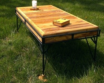 Hand made Industrial Rustic Coffee Table from reclaimed re-bar and wood.