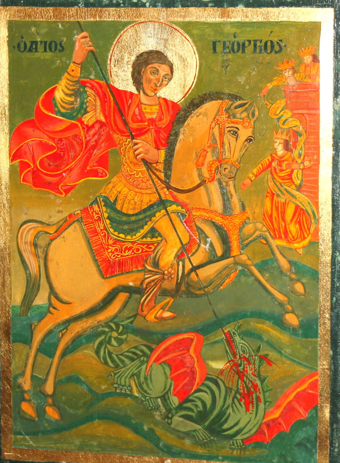 Saint George Vintage Hand Painted Greek Orthodox Icon