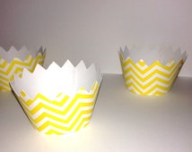 Chevron Cupcake Wrappers - Yellow - Set Of 12 - Chevron Party Decor ...