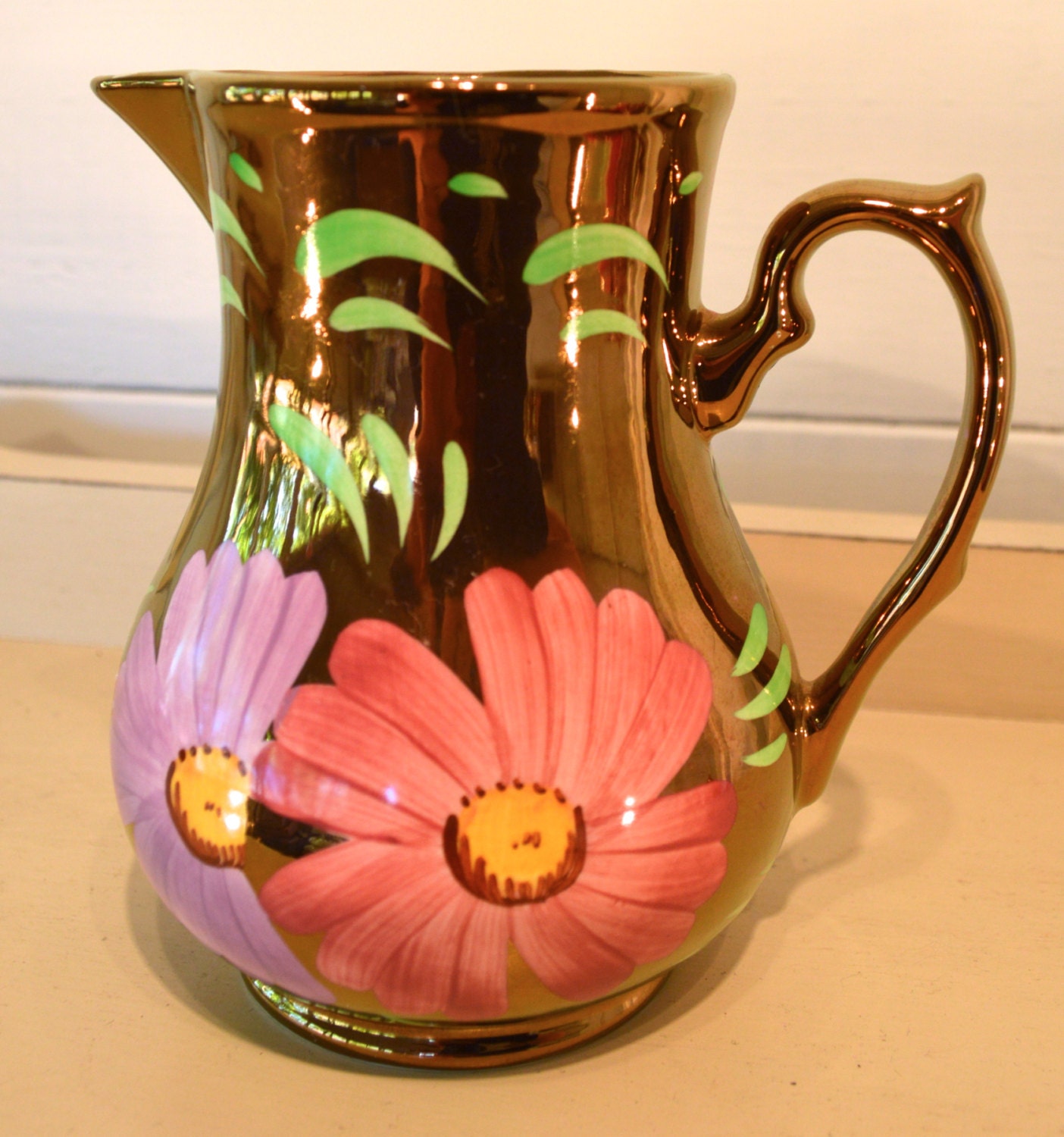 gold floral jug 1950s, wade pottery – Haute Juice