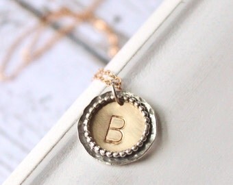 Gold Initial Necklace, Personalized Necklace, Hand Stamped Gold ...