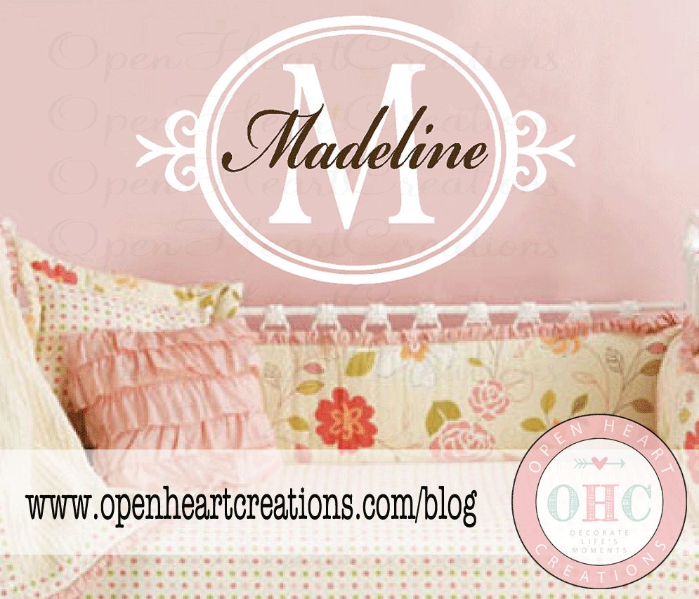 Name Wall Decal Elegant Frame with Initial and Name